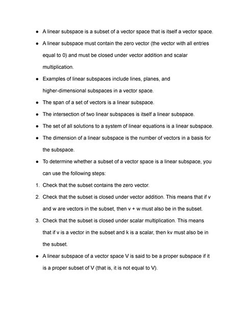 Linear Subspaces A Linear Subspace Is A Subset Of A Vector Space That Is Itself A Vector Space