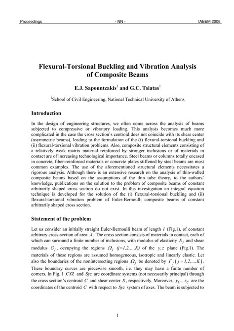 Pdf Flexural Torsional Buckling And Vibration Analysis Of Composite Beams