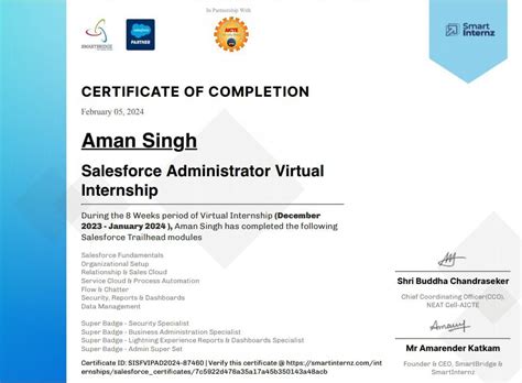 Aman Singh On Linkedin Salesforceadministrator Virtualinternship Smartinternz Thesmartbridge…