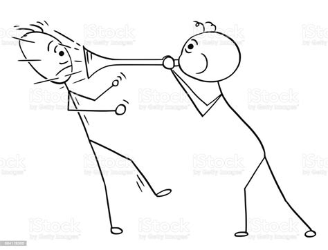 다른 사람에 대 한 사운드를 재생 하는 경적을 사용 하 여 사람의 벡터 만화 공격성에 대한 스톡 벡터 아트 및 기타 이미지