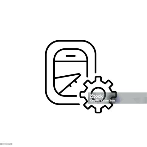 비행기 창문과 톱니바퀴 유지 보수 비행 운영 설정 항공기 시스템 튜닝 항공 기술 설정 기계 비행 제어 완벽한 픽셀 편집 가능한 벡터 아이콘 공항에 대한 스톡 벡터 아트 및