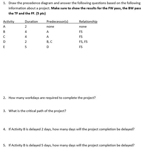 Solved 1 Draw The Precedence Diagram And Answer The