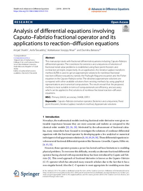 Pdf Analysis Of Differential Equations Involving Caputo Fabrizio