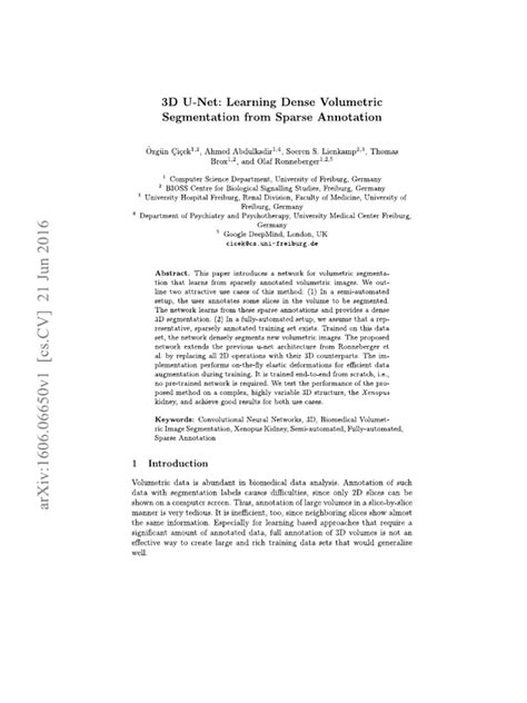 3d U Net Learning Dense Volumetric Pdf