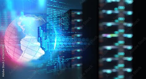 Corridor Of Server Room With Server Racks In Datacenter 3d Illustration Stock Illustration