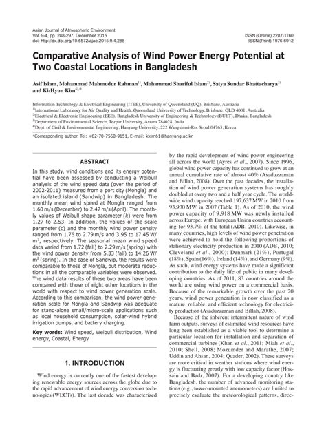 Pdf Comparative Analysis Of Wind Power Energy Potential At Two