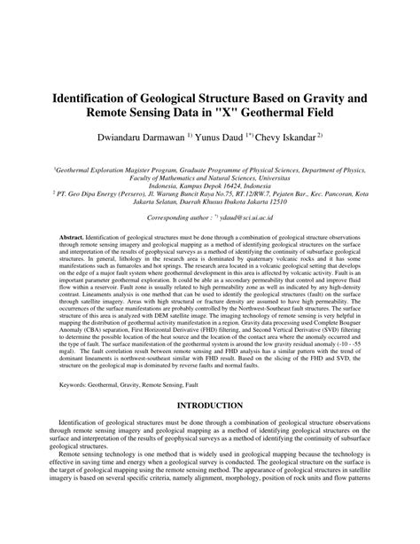 Pdf Identification Of Geological Structure Based On Gravity And Remote Sensing Data In X