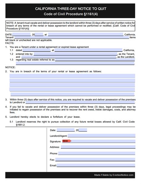 Free California 90 Day Notice To Quit Section 8 Subsidized Housing