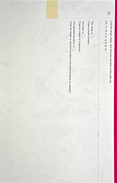 Solved Find The Range Mean And Standard Deviation Of The