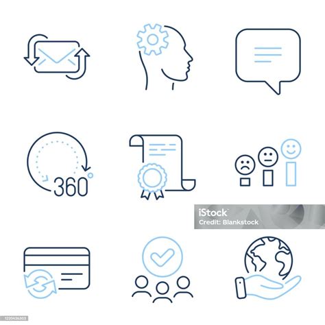 문자 메시지 카드 변경 및 메일 새로 고침 아이콘 설정 엔지니어링 고객 만족도 및 360도 표지판 벡터 각도에 대한 스톡 벡터