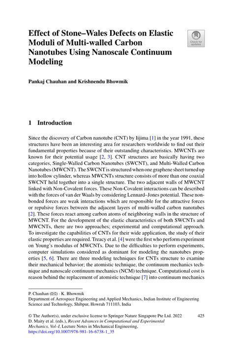 Pdf Effect Of Stonewales Defects On Elastic Moduli Of Multi Walled Carbon Nanotubes Using