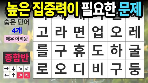집중력이 좋아야 겨우 찾는 문제ㅣ숨은단어찾기치매예방치매테스트치매예방퀴즈단어퀴즈치매예방활동낱말퀴즈 Youtube