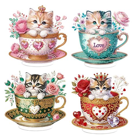 Алмазная живопись Vktech Кот в чашке Aliexpress