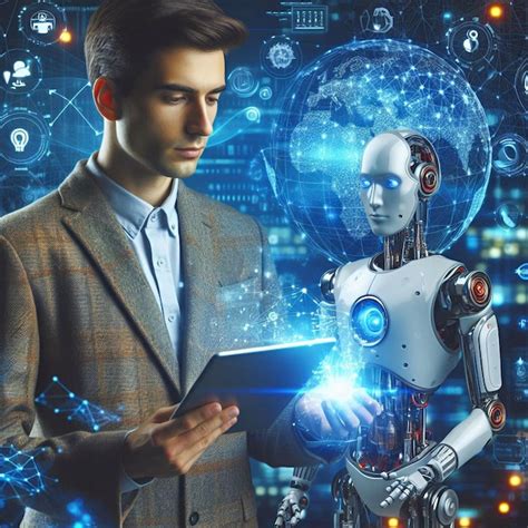 premium photo man using technology with smart robot ai and robotics