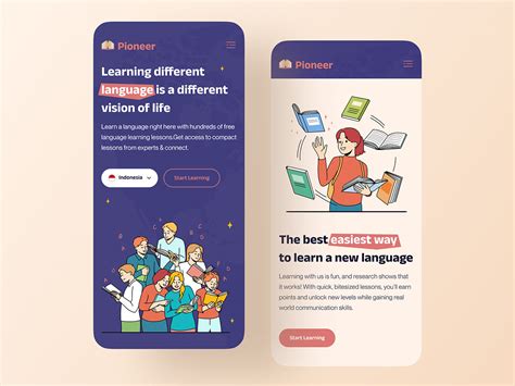 online language learning website landing page behance