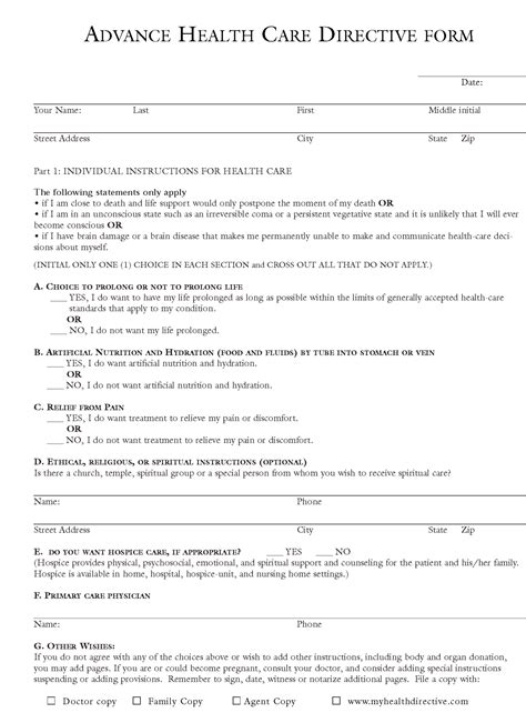 Free Hawaii Advance Directive Form Pdf