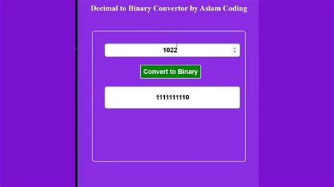 Decimal To Binaryconvert Decimal To Binary In Javascript Coding Html