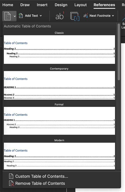 Create A Table Of Contents In Word Automatically Editing In Word
