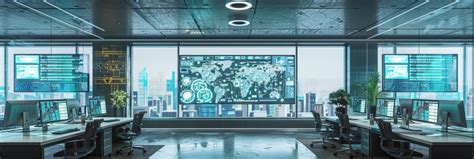 A Modern High Tech Marketing Office Featuring Large Screens Displaying