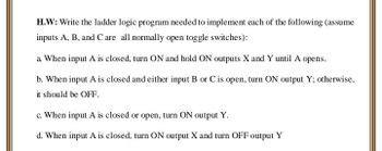 Answered H W Write The Ladder Logic Program Bartleby