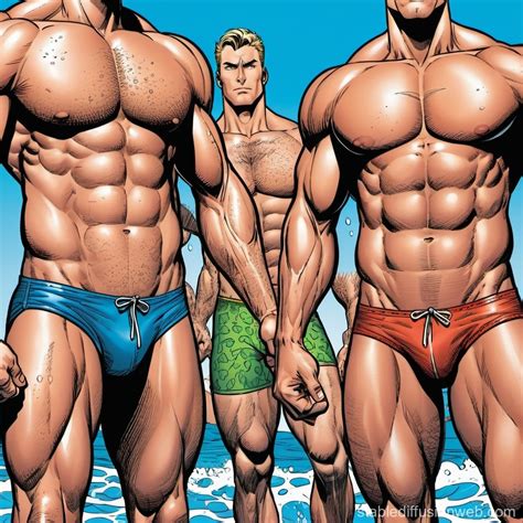 Three Men In Tight Wet Swimwear Stable Diffusion Online