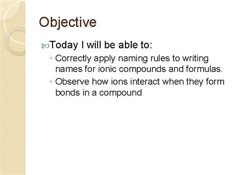 Ionic Formulas Lab Objectives Correctly Apply Naming Rules
