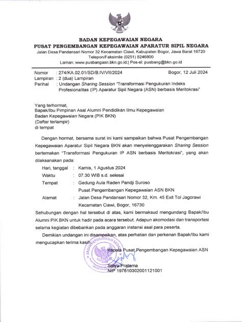 Undangan Sharing Session Alumni Pik Bkn Ke Pusbang Pdf