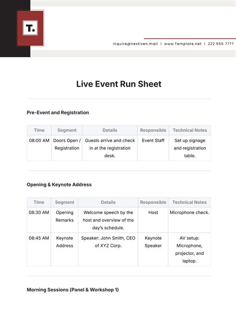 Free Printable Event Run Sheet Template To Edit Online
