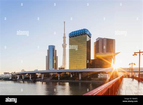 Japan Honshu Tokyo Asakusa Sumida River And Tokyo Sky Tree Stock