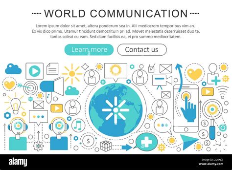Vector Elegant Thin Flat Line World Communication Concept Web Header