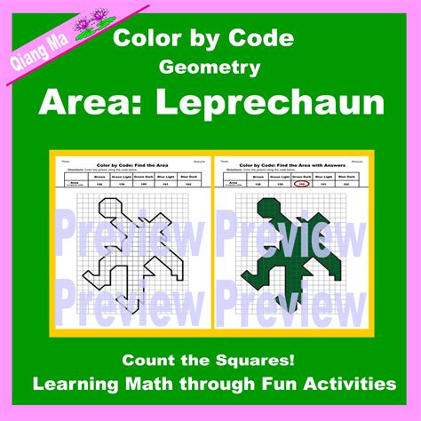 St Patricks Day Color By Code Area Count Squares Leprechaun Made