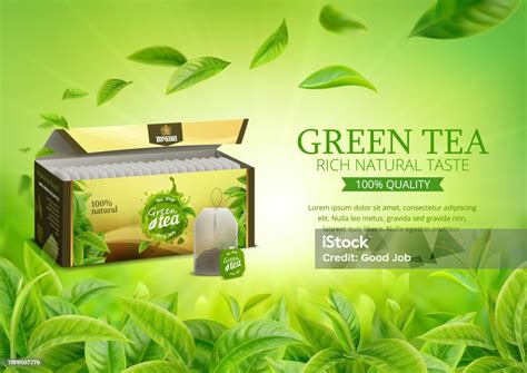 3d 현실적인 벡터 수평 배너 자연 차 농장 녹차 정원 배경 차 포장 및 비행 잎 티 백 녹차에 대한 스톡 벡터 아트 및 기타 이미지 Istock
