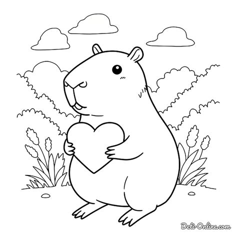 Раскраска Капибара с сердечком распечатать раскраски для детей