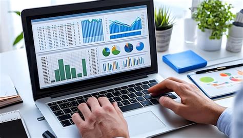 Person Analyzing Data On Laptop With Graphs And Charts Premium Ai Generated Image