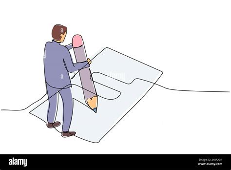 Single Continuous Line Drawing Businessman Filled Out Questionnaire On The Floor Worker Writes