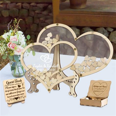 Certykllp Personalized Double Hearts Wedding Guest Book