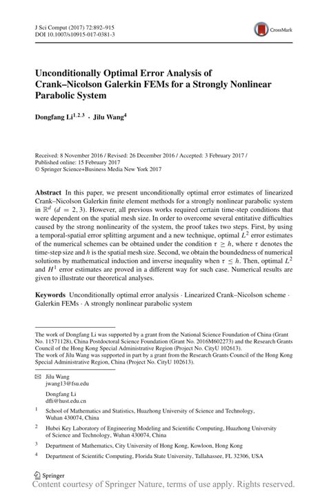 Unconditionally Optimal Error Analysis Of Cranknicolson Galerkin Fems For A Strongly Nonlinear