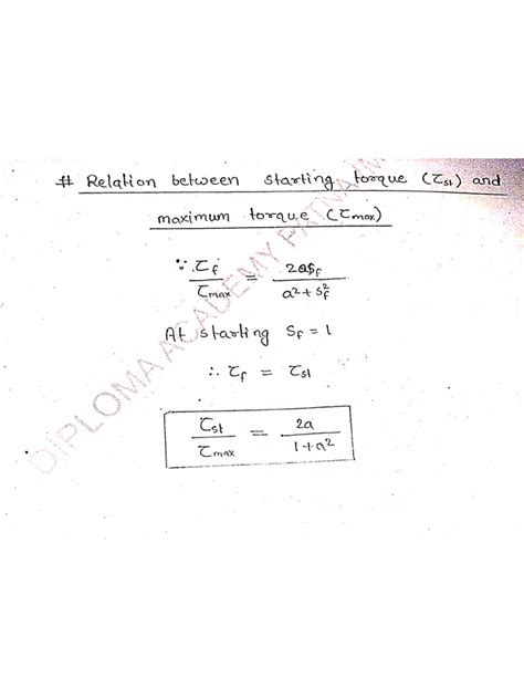 Relation Between Starting Torque And Maximum Torque Pdf