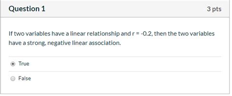 solved question 1 3 pts if two variables have a linear