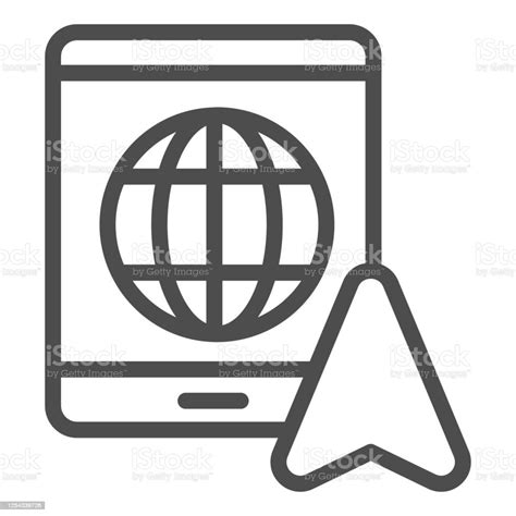 글로브 및 네비게이션 포인터 라인 아이콘 네비게이션 개념 흰색 배경에 Gps 네비게이터 기호 모바일 및 웹개요 스타일의 Gps 아이콘태블릿 Pc 벡터 그래픽 거리가 먼에