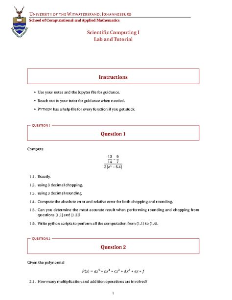 Error And Error Analysis Lab University Of The Witwatersrand Johannesburg School Of