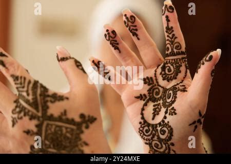 Temporary Tattoo Of Womans Hands With Henna In The Marrakech Region Of