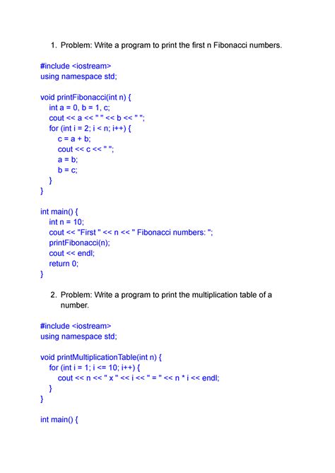 C For Loops Practice Problem Write A Program To Print The First