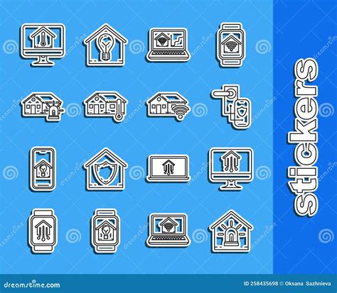 Set Line Smart House And Alarm Computer Monitor With Smart Home