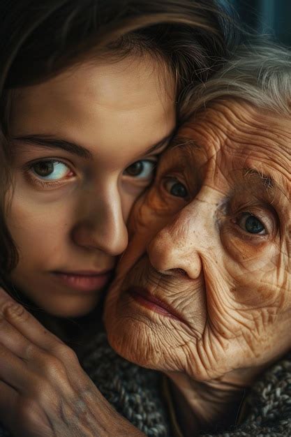 A Young Woman Giving Comfort And Support To An Elderly Woman With A