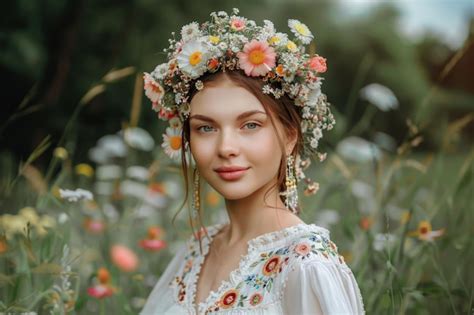Ukrainian Beautiful Girl With Wreath At Head Premium Ai Generated Image