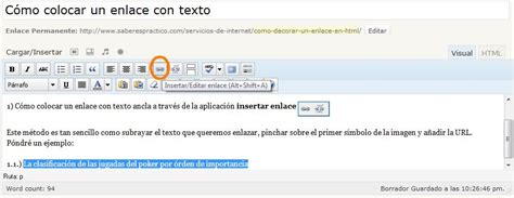 Cómo colocar un enlace con texto Saber es práctico