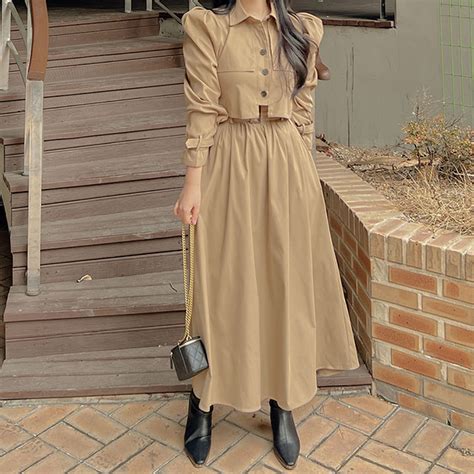 올드머니룩md소장 트렌치 크롭 퍼프 셔츠 벨트 밴딩 플레어 A라인 바스락 롱 스커트 하객 세트 셋업 투피스 2color 에이블리