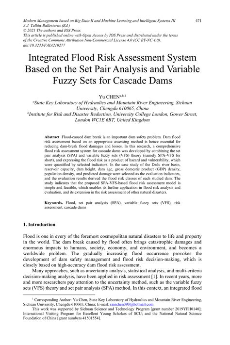 Pdf Integrated Flood Risk Assessment System Based On The Set Pair Analysis And Variable Fuzzy