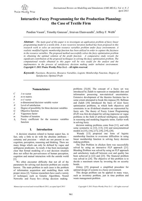 Pdf Interactive Fuzzy Programming For The Production Planning The